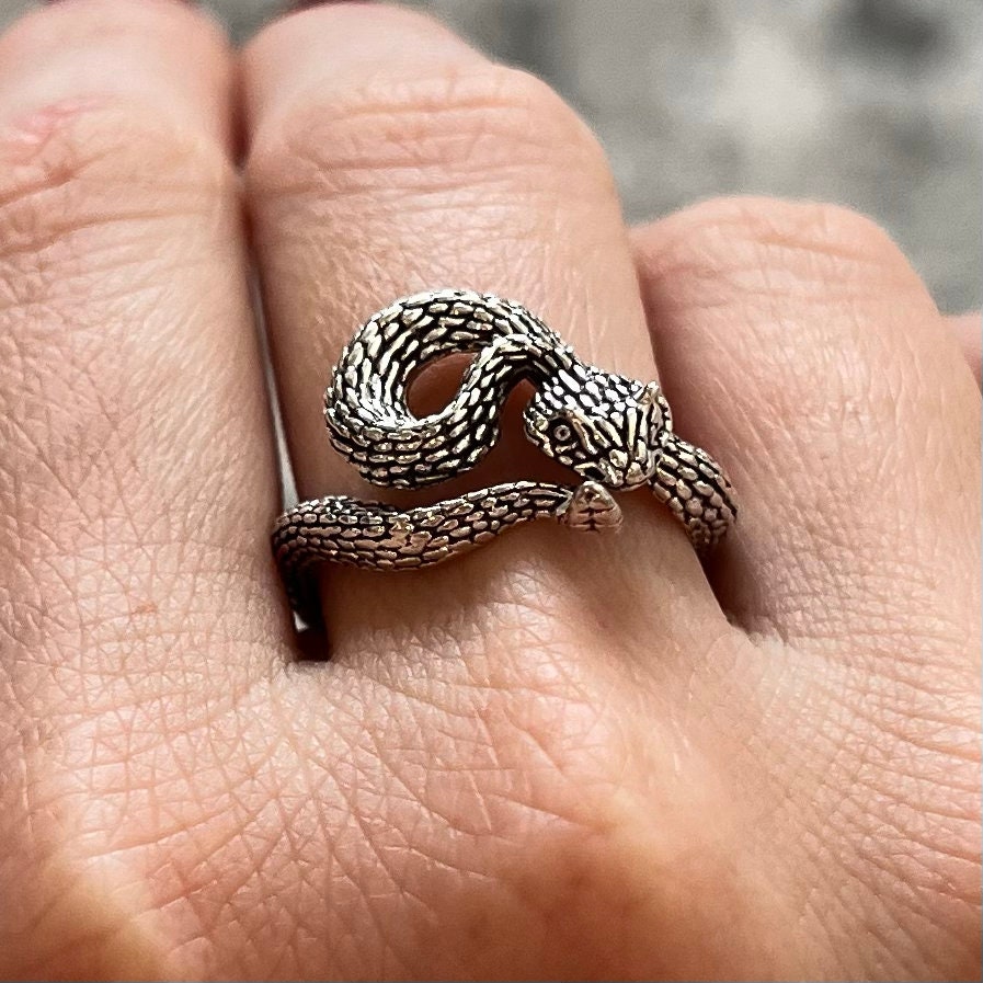 Rattlesnake Ring, Adjustable Snake Ring, Vintage Silver Plated Snake ...