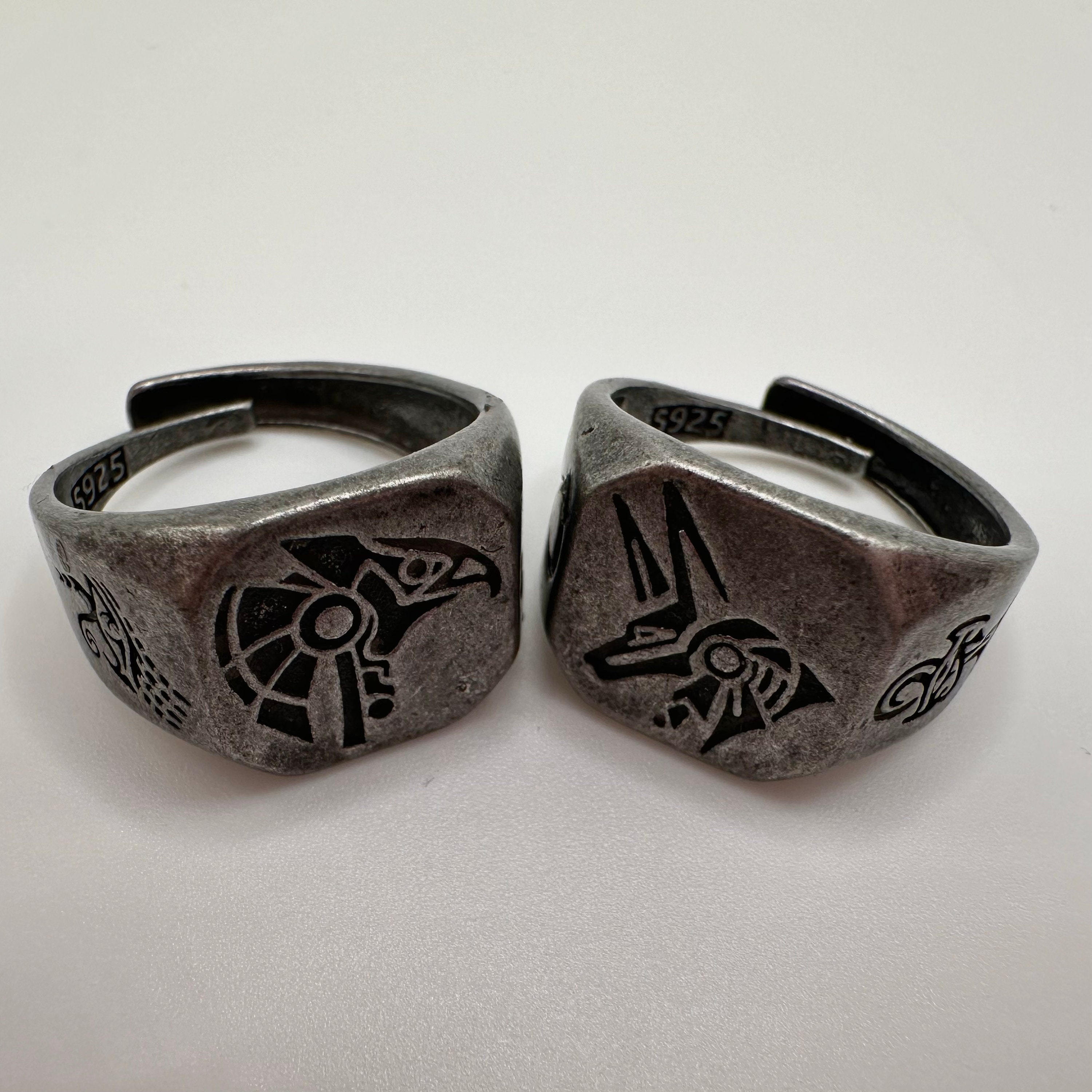 Egyptian Gods Horus and Anubis Rings, Silver Ring for Men, Vintage Punk ...