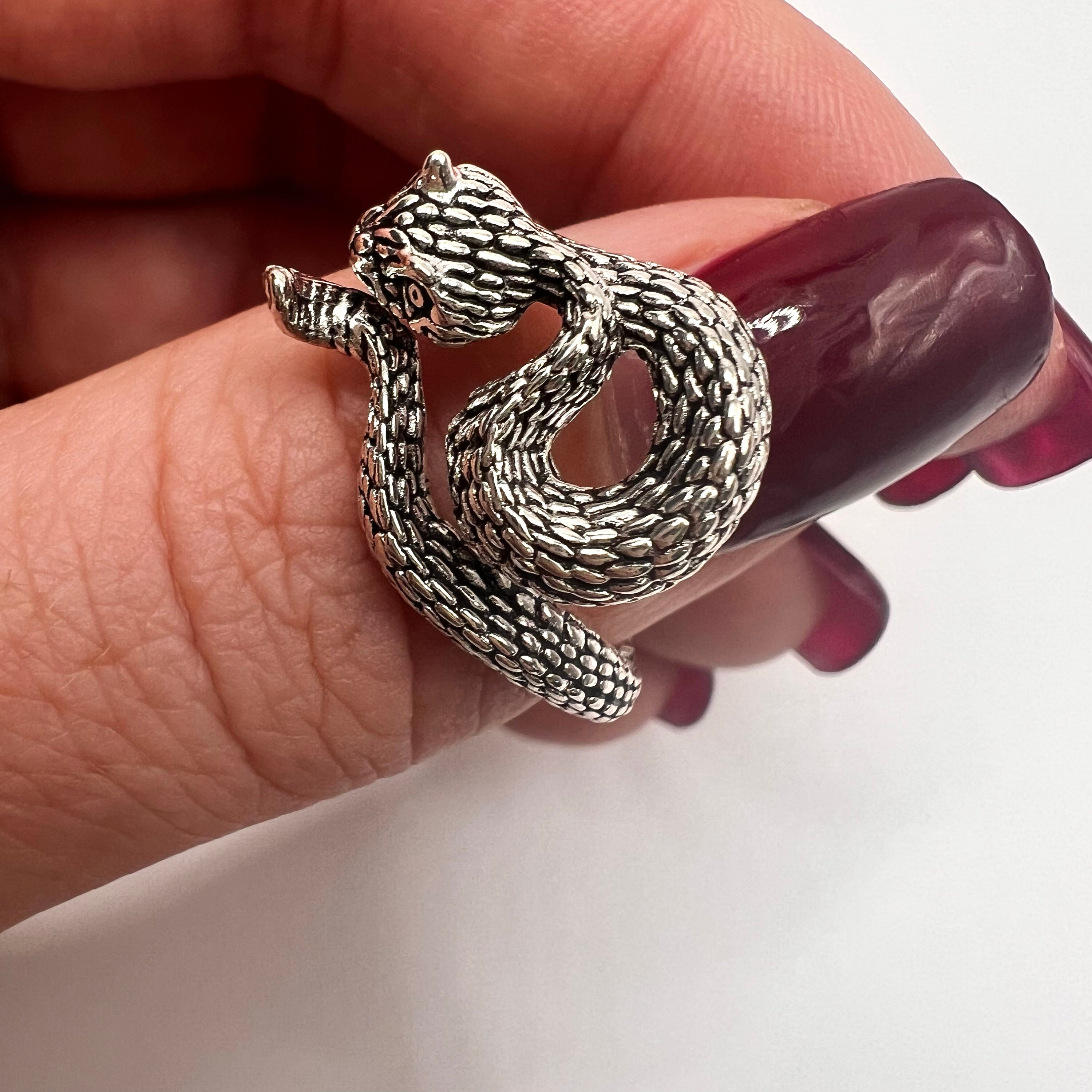 Rattlesnake Ring, Adjustable Snake Ring, Vintage Silver Plated Snake ...