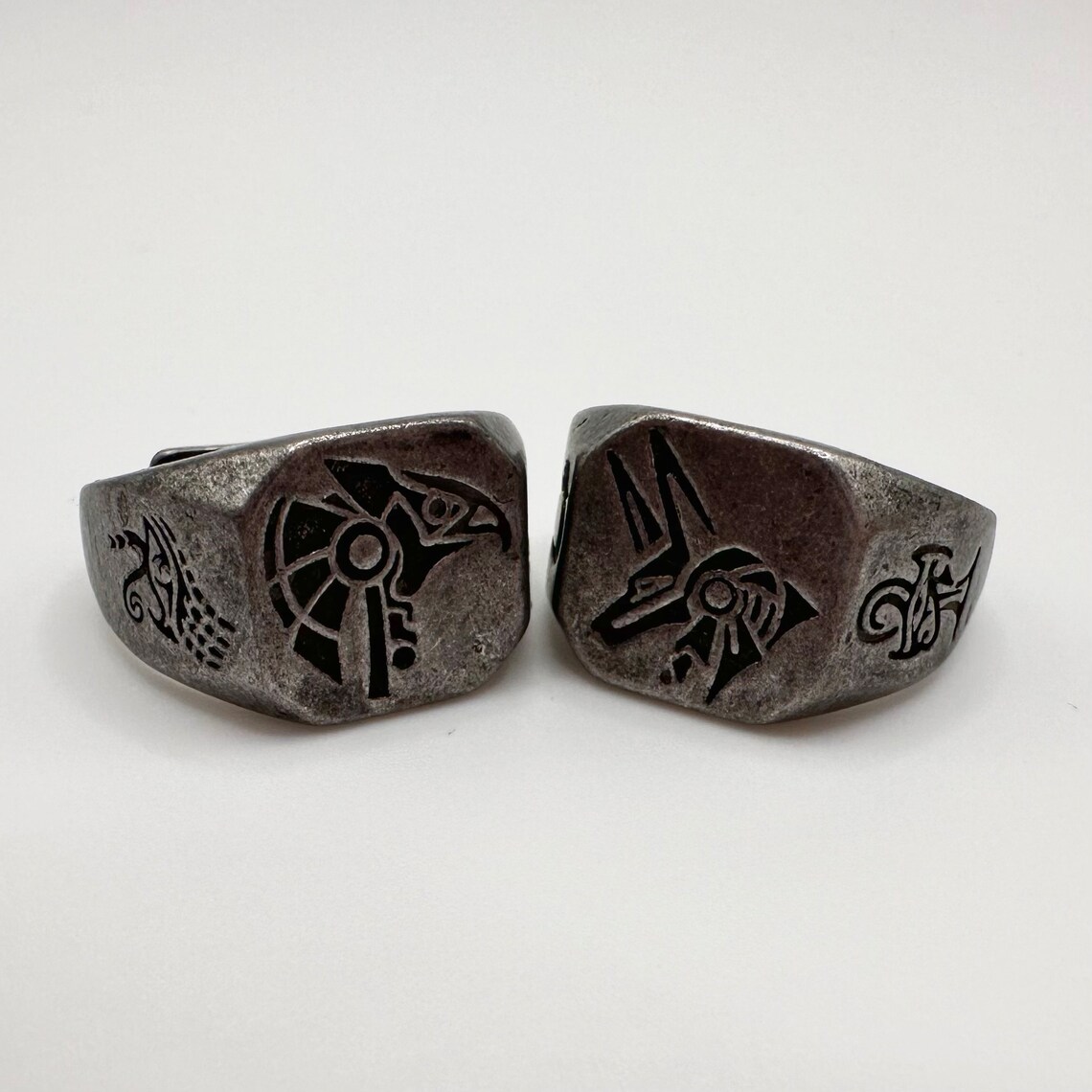 Egyptian Gods Horus and Anubis Rings, Silver Ring for Men, Vintage Punk ...