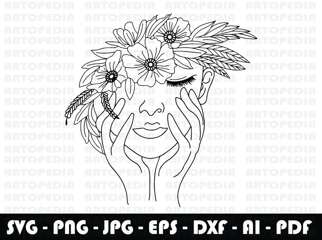 Floral Woman Face Outline Svg, Floral Head Woman Svg, Woman Line ...