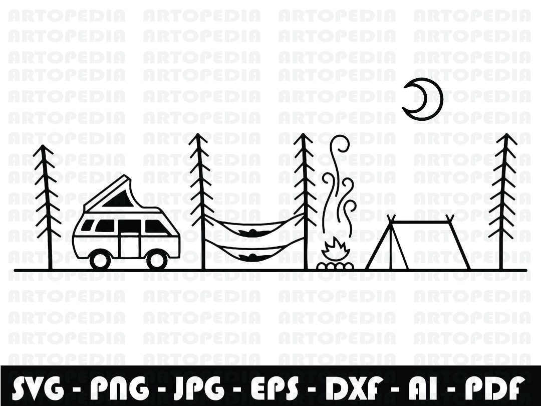 Camping Scene Line Art Digital Download Svg/png/jpg/dxf/al/ - Etsy