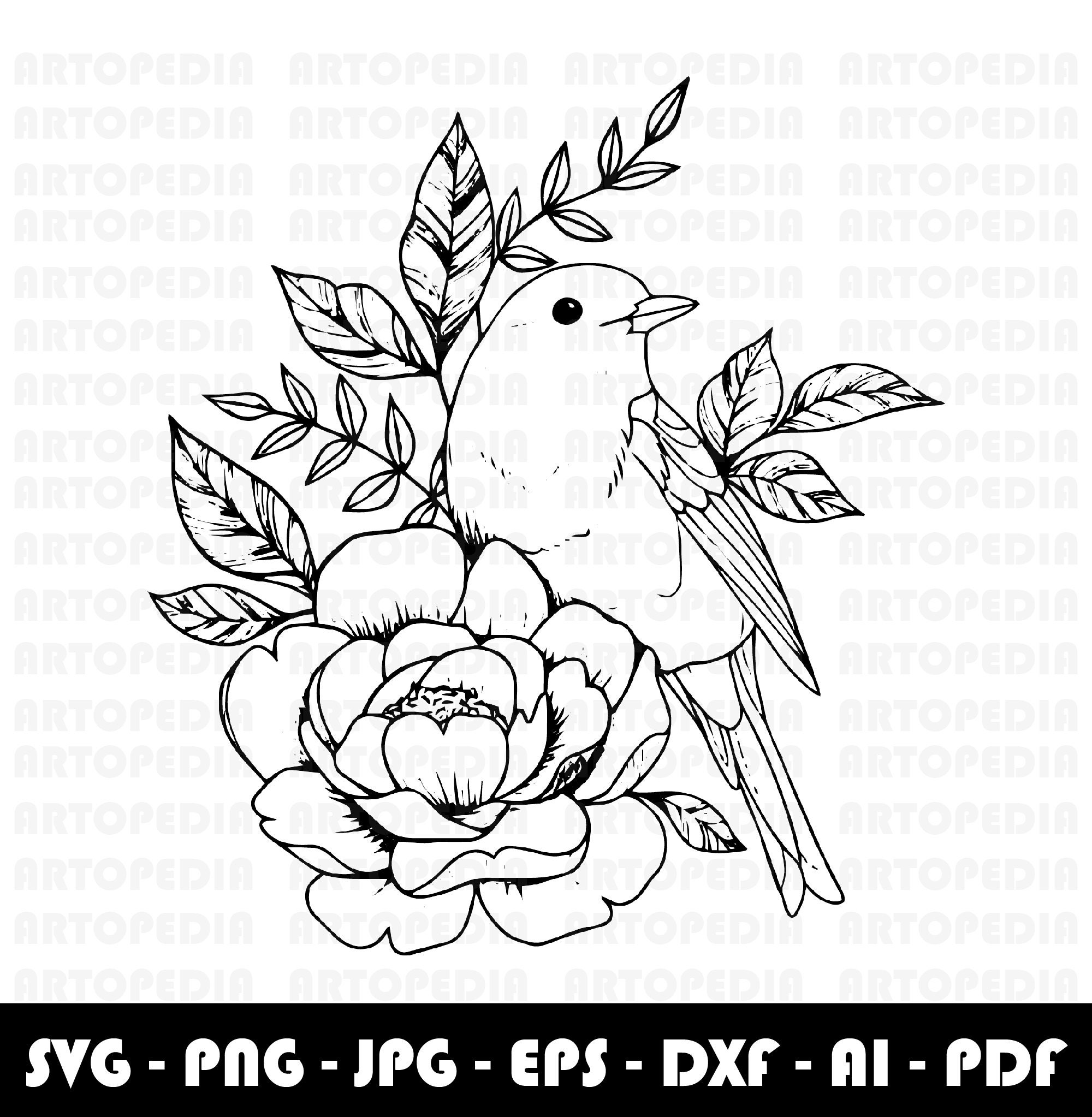 Bird Svg Bird Floral Wreath Svg Bird Flowers Silhouette - Etsy