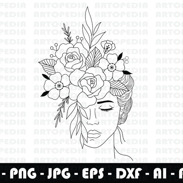 Line Art Woman Svg - Etsy