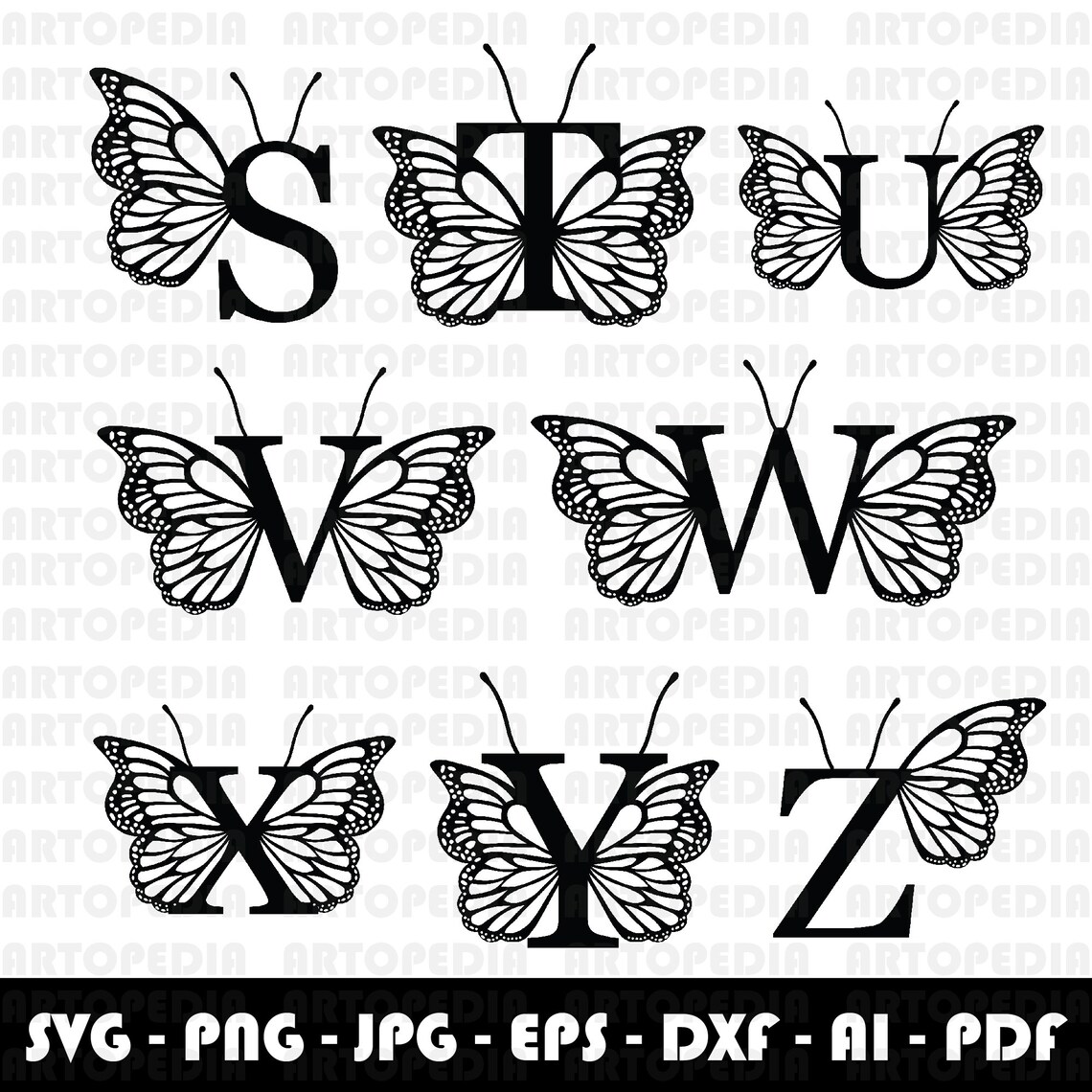 Butterfly Monogram Alphabet SVG PNG Monogram Frame Alphabet - Etsy