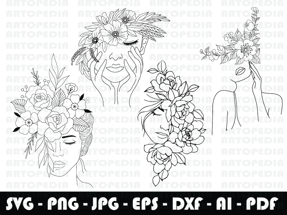 Floral Woman SVG Bundle Woman With Flowers SVG Trending SVG - Etsy