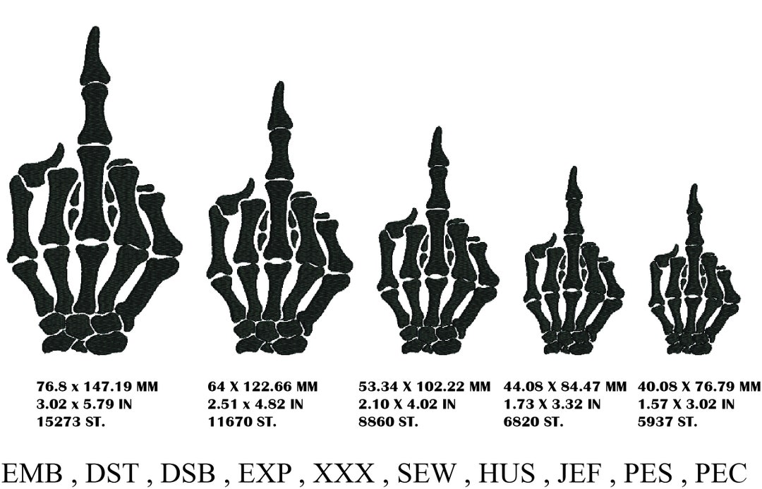 Skelett Mittelfinger Embroidery Design Skelett Finger Embroidery Design ...