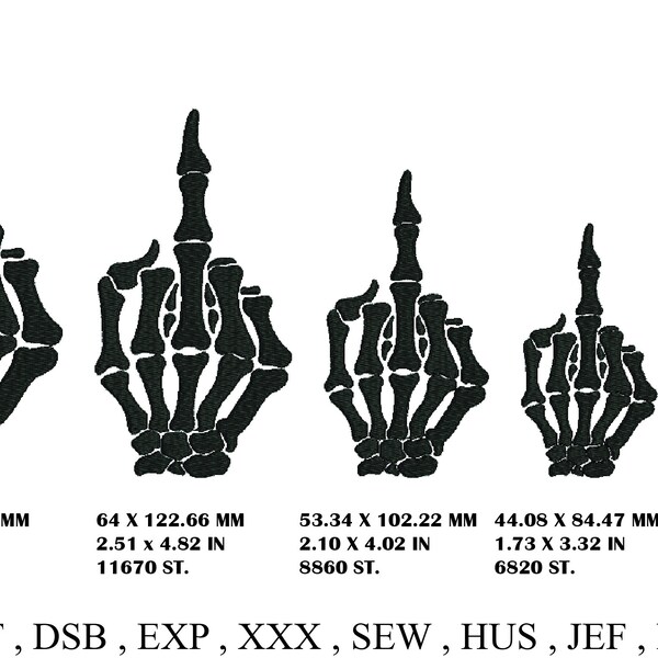 Skeleton Middle Finger Embroidery File - Etsy
