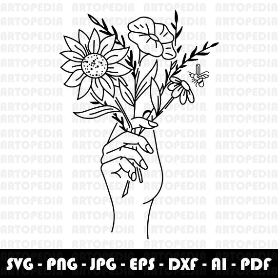 Hand Holding Flowers Svg Floral Woman Svg Holding Bouquet | Etsy