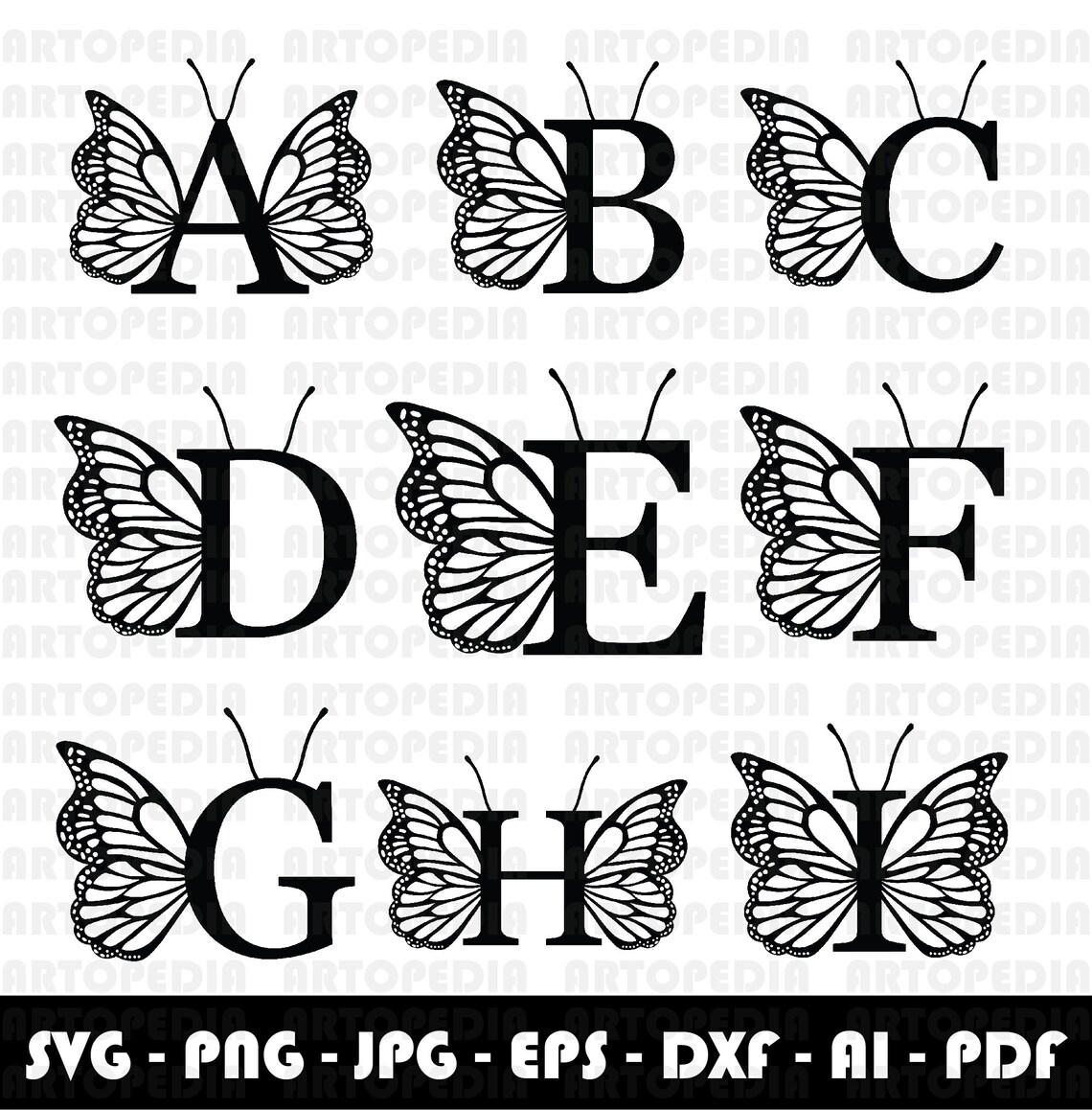 Butterfly Monogram Alphabet SVG PNG Monogram Frame Alphabet - Etsy