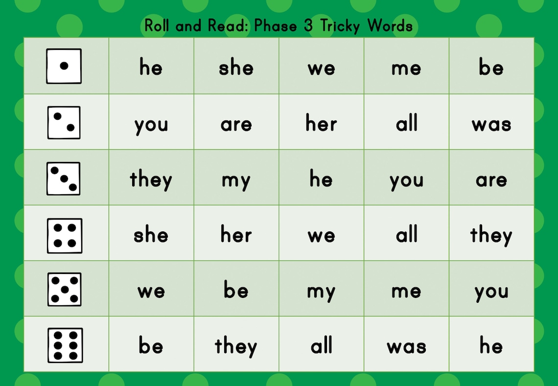 Roll the Dice and Read: Fun Tricky Word Games - Phase 2 to 5 - Etsy