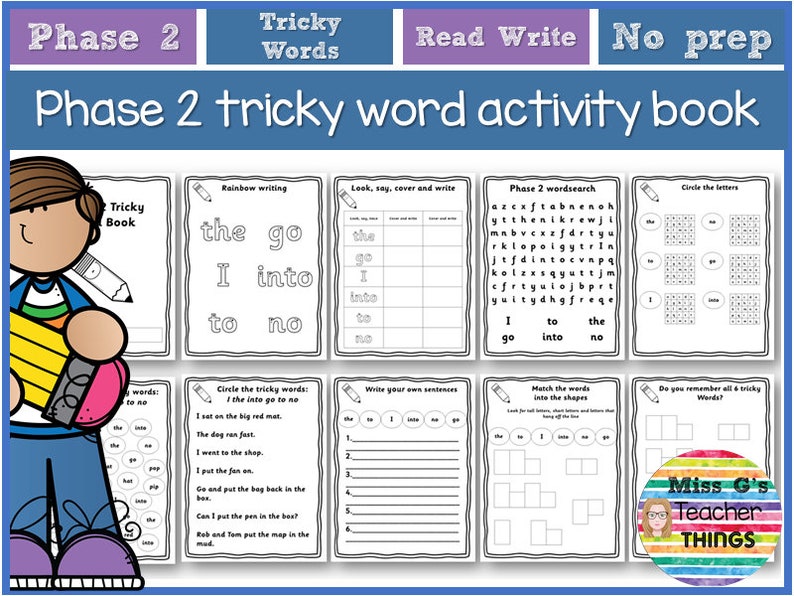 Reception Year 1 Kindergarten - Phase 2 Tricky Word Activity Book - Etsy