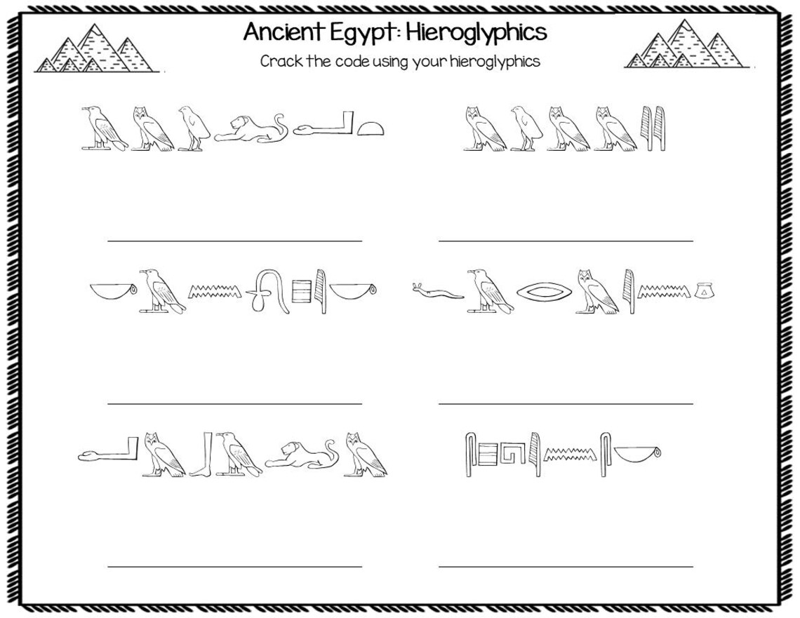 Ancient Egypt Hieroglyphics Activities – Worksheets, Answer Key ...