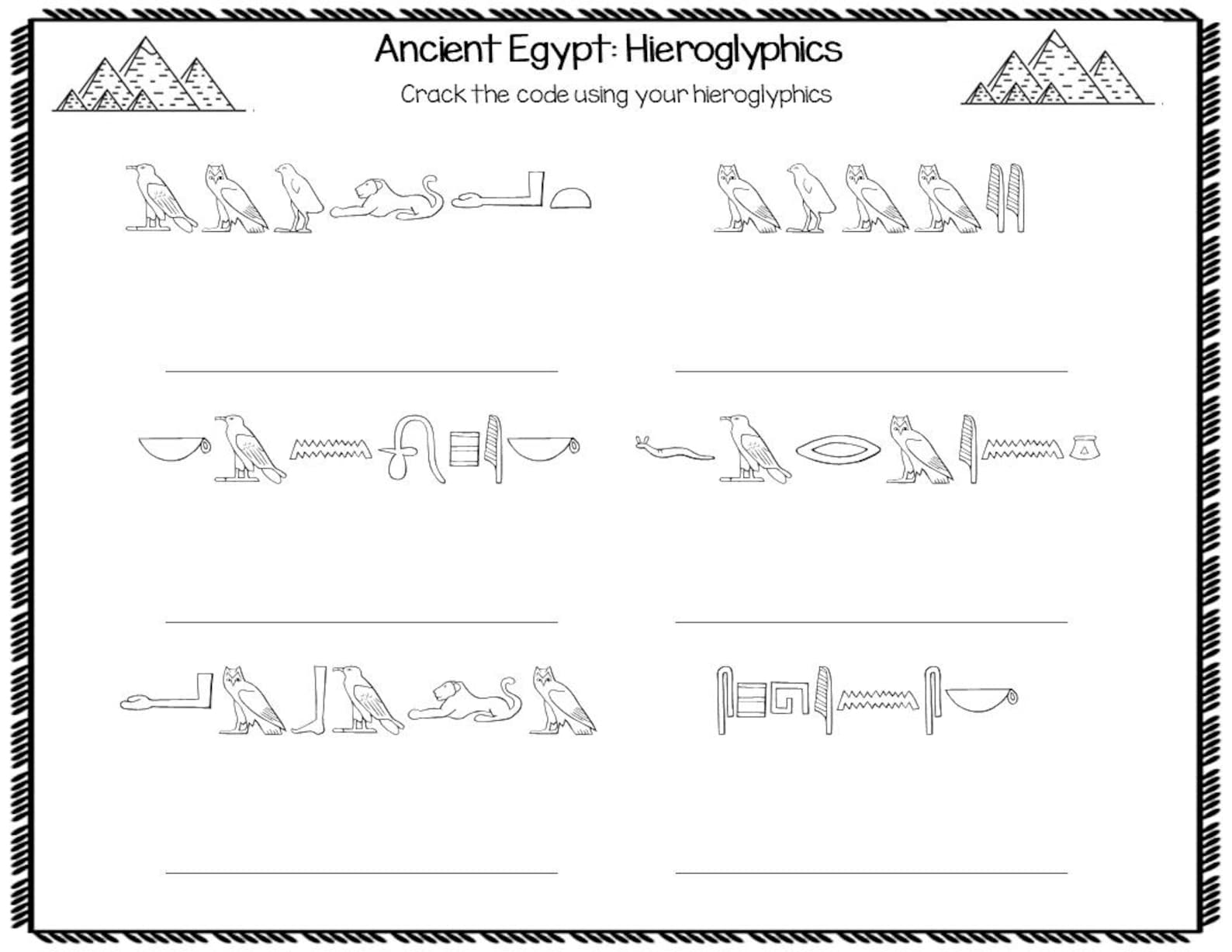 Ancient Egypt Hieroglyphics Activities – Worksheets, Answer Key ...