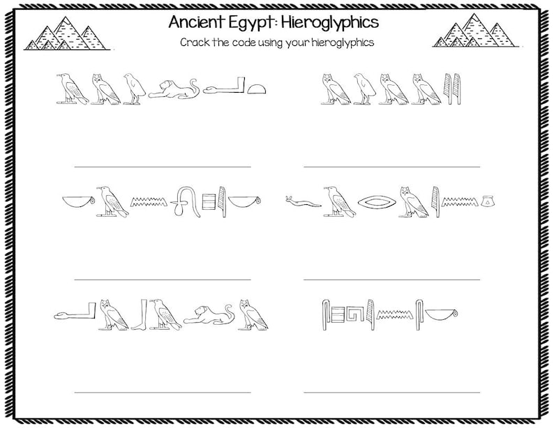 Ancient Egypt Hieroglyphics Activities – Worksheets, Answer Key ...