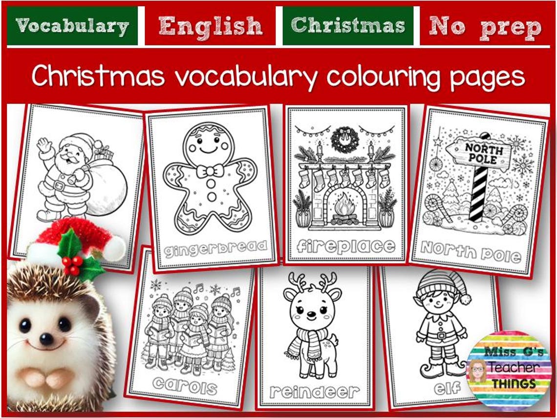 Christmas Vocabulary Coloring Pages: ESL Printable (PDF) - Etsy