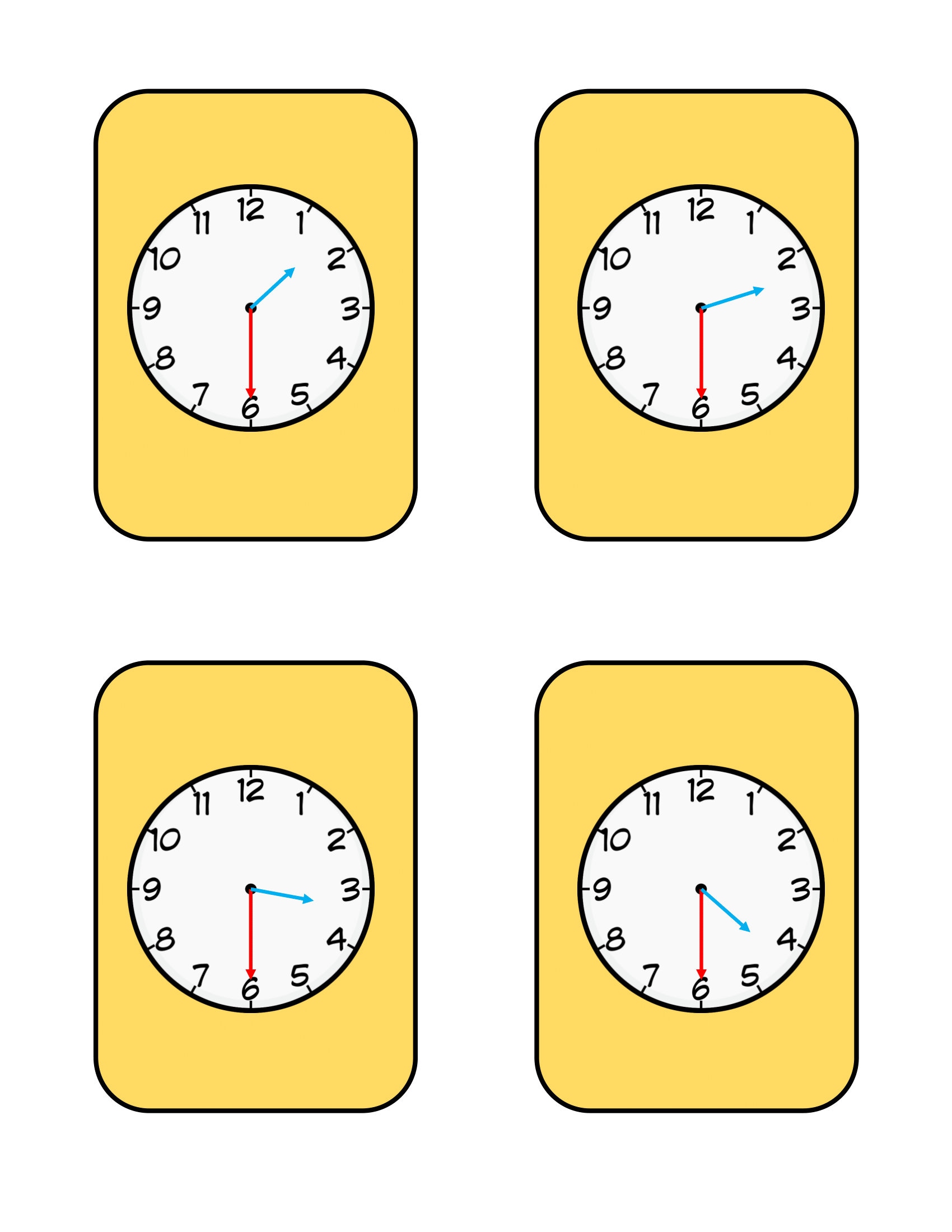 Time Flashcards: O'clock Half Past Quarter Past and to Words Analogue ...