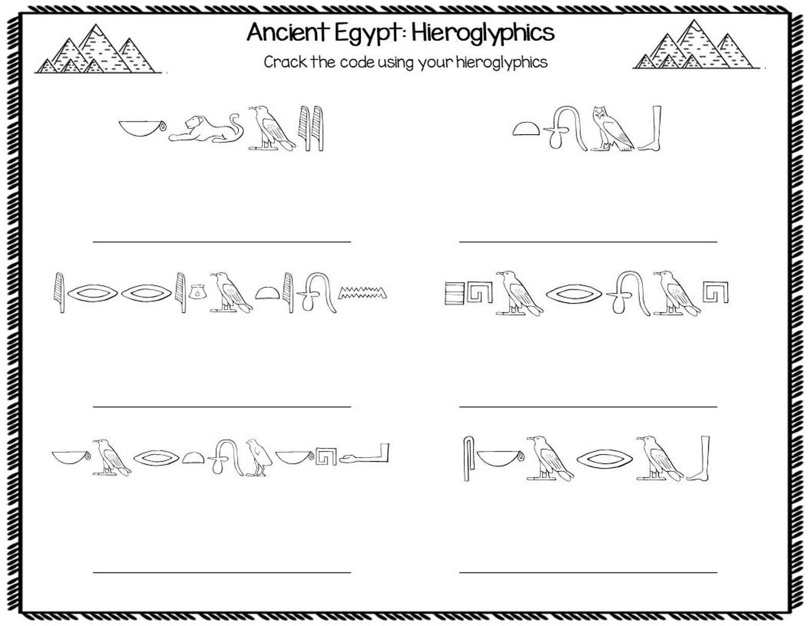 Ancient Egypt Hieroglyphics Activities – Worksheets, Answer Key ...