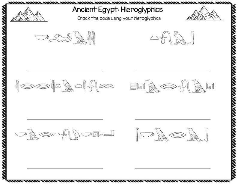 Ancient Egypt Hieroglyphics Activities – Worksheets, Answer Key ...