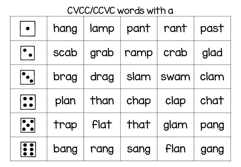 Roll the Dice CVCC CCVC Word Game Boards - Etsy