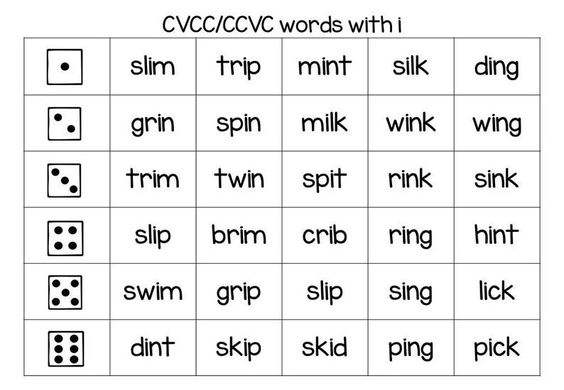 Roll the Dice CVCC CCVC Word Game Boards - Etsy