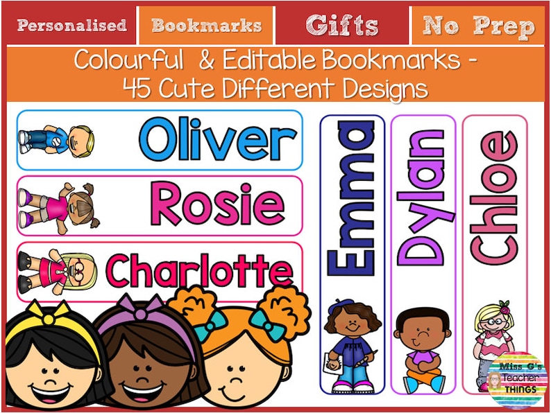 Editable Cute Student Name Bookmarks - Christmas or Back to School Gift ...