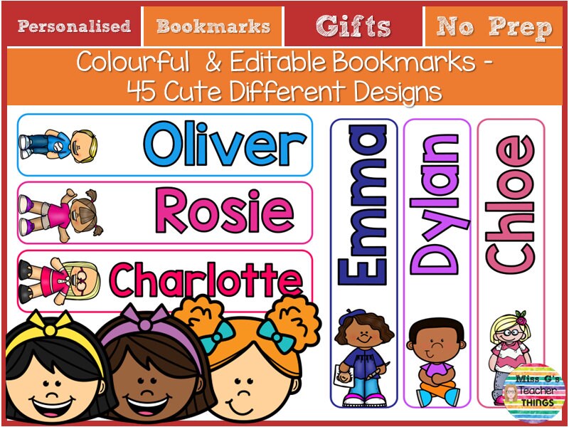 Editable Cute Student Name Bookmarks - Christmas or Back to School Gift ...