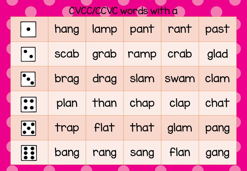 Roll the Dice CVCC CCVC Word Game Boards - Etsy