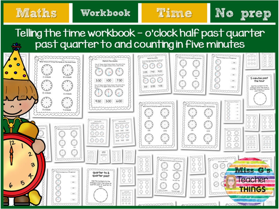 Telling the Time Workbook 2 - O'clock, Half Past, Quarter Past, Quarter ...