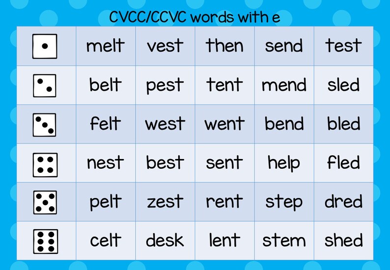 Roll the Dice CVCC CCVC Word Game Boards - Etsy