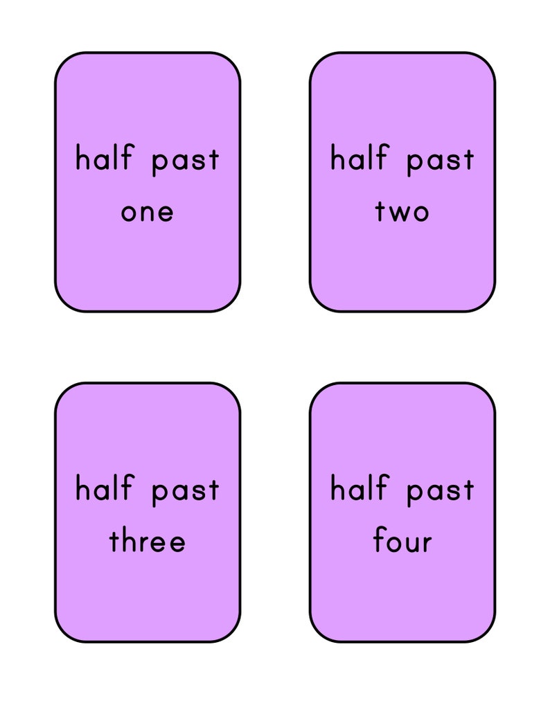 Time Flashcards: O'clock Half Past Quarter Past and to - Words Analogue ...