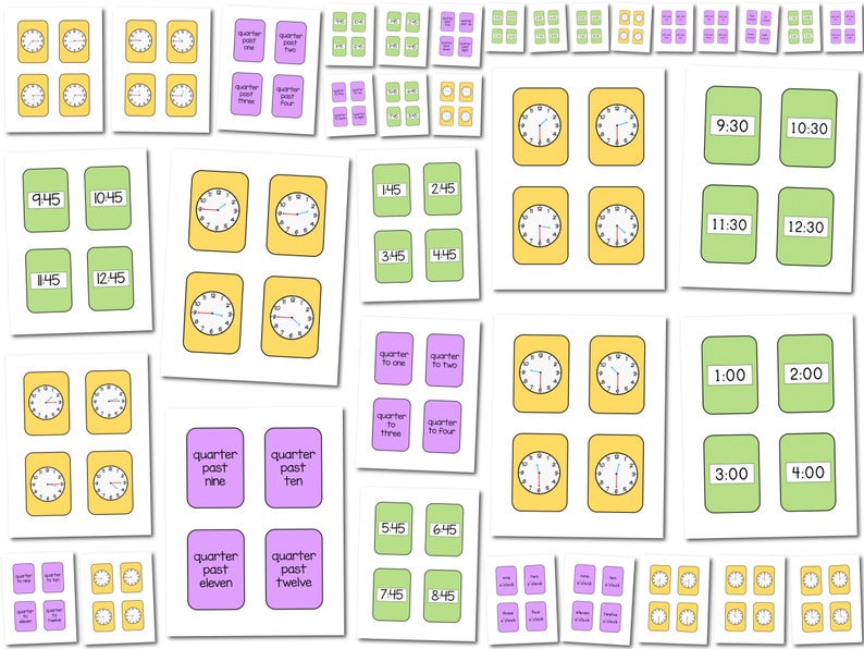 Time Flashcards: O'clock Half Past Quarter Past and to - Words Analogue ...