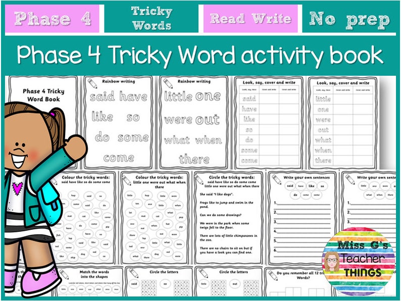 Year 1 / Kindergarten / Reception - Phase 4 Tricky Word Activity Book ...
