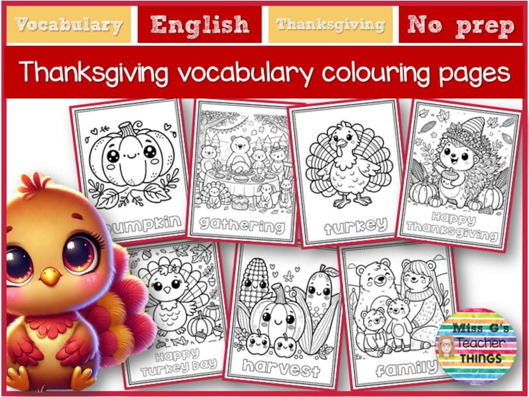Thanksgiving Vocabulary Coloring Pages - ESL and Young Learners - Etsy