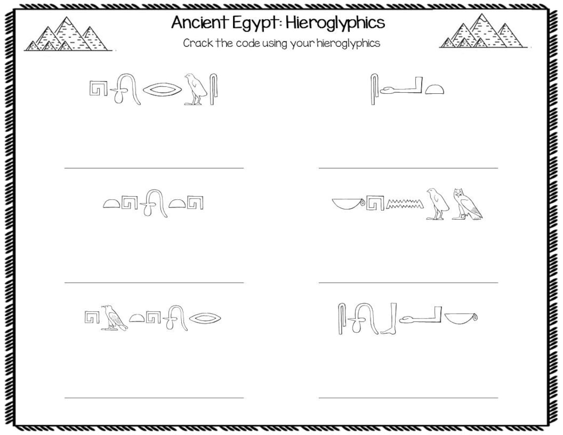 Ancient Egypt Hieroglyphics Activities – Worksheets, Answer Key ...