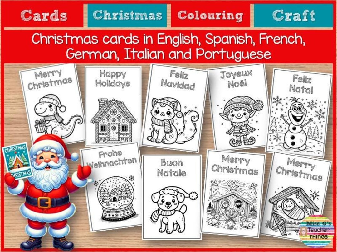Cute Christmas Cards in English, Spanish, French, German, Italian and ...