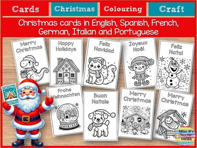 Cute Christmas Cards in English, Spanish, French, German, Italian and ...