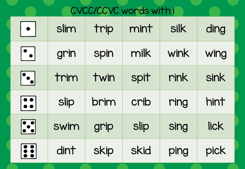 Roll the Dice CVCC CCVC Word Game Boards - Etsy