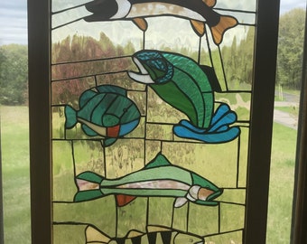 Stained Glass Panel With Fish | Etsy