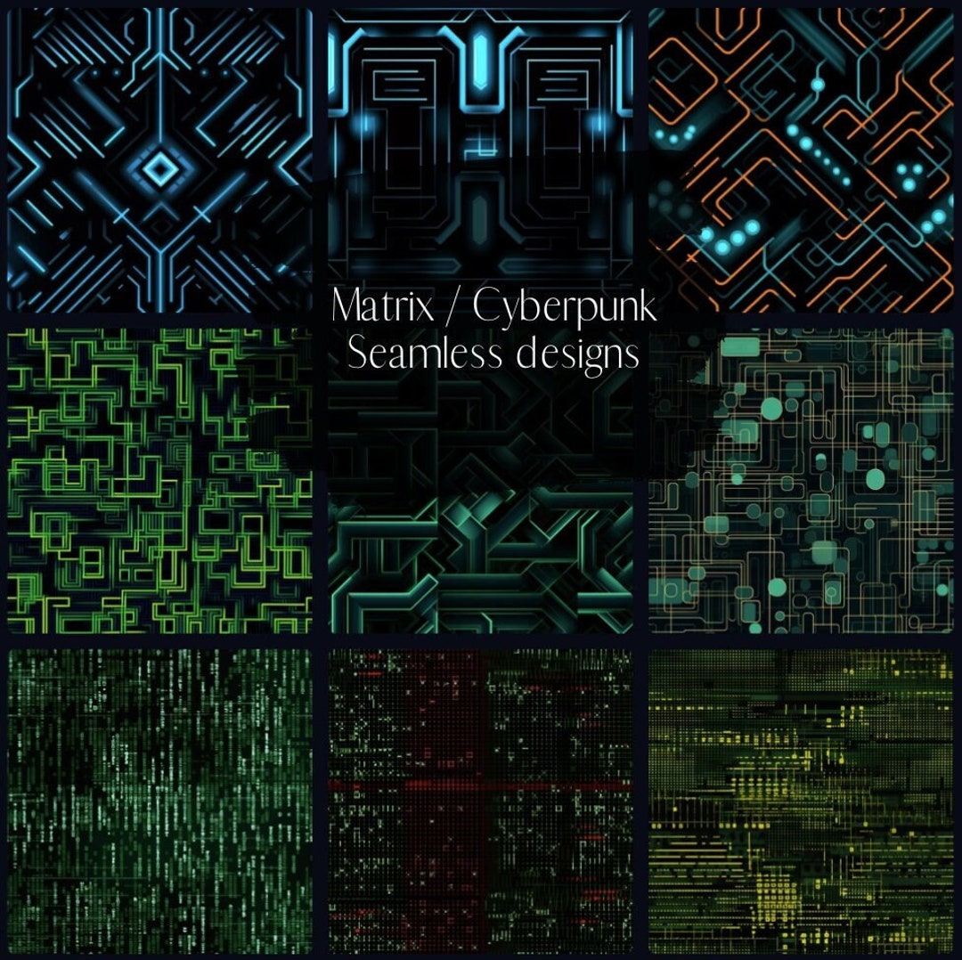 Cyberpunk Matrix Digital Paper - Seamless Digital Texture Backgrounds ...