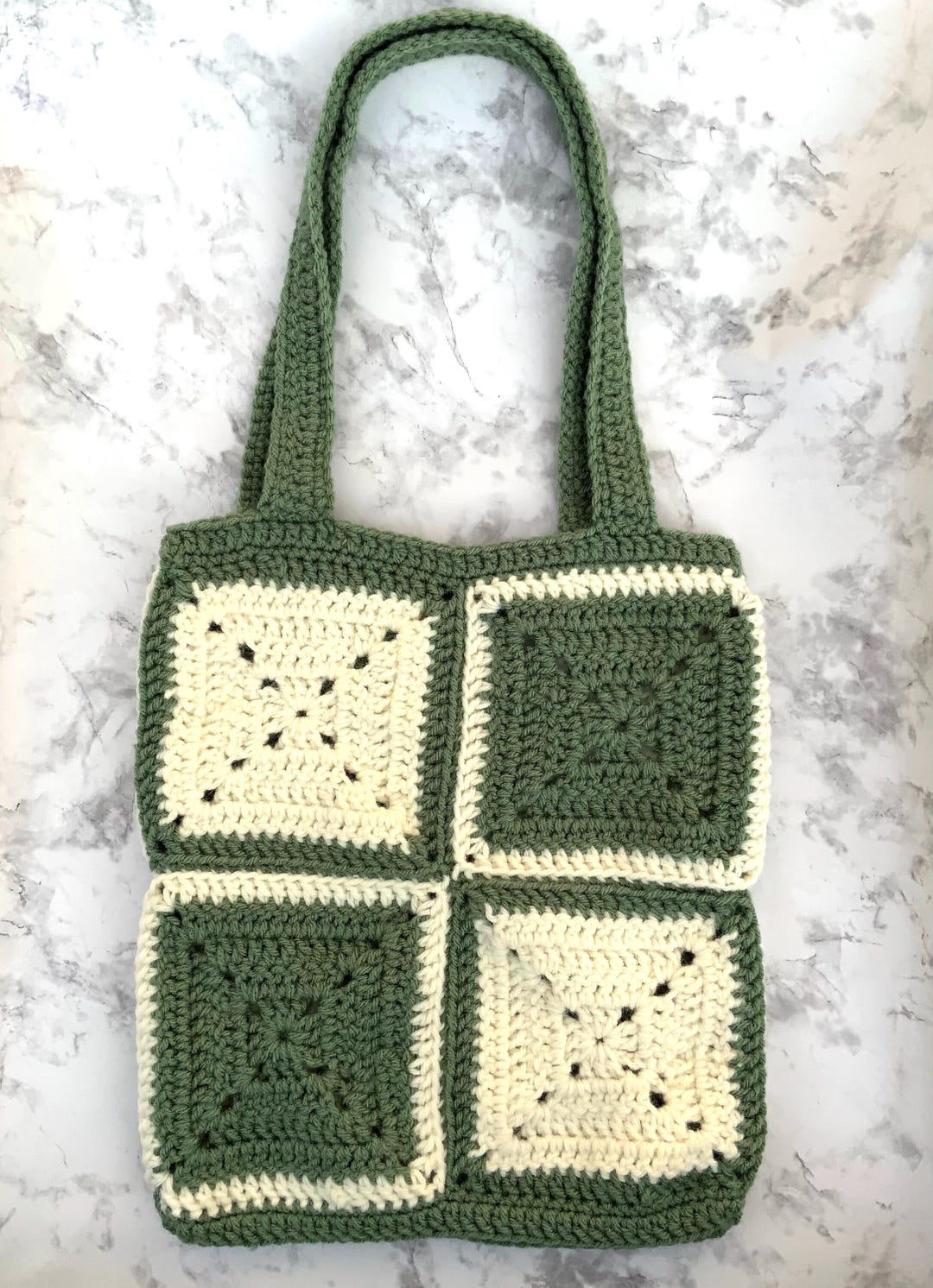 Crochet Checkered Shoulder Bag - Green Purse - Handmade Bag - Market ...
