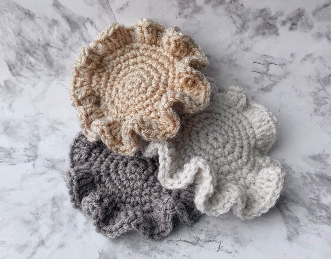 Crochet Ruffled Coaster - Homemade Boho Crochet Coaster - Coaster With ...