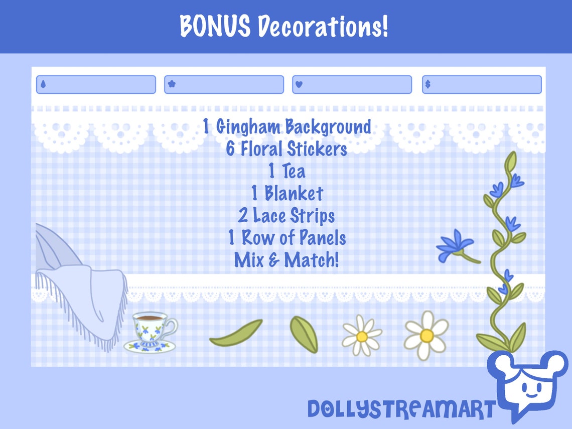Cottagecore Twitch Overlay Pack for Stream, Cornflower Kawaii Cozy ...