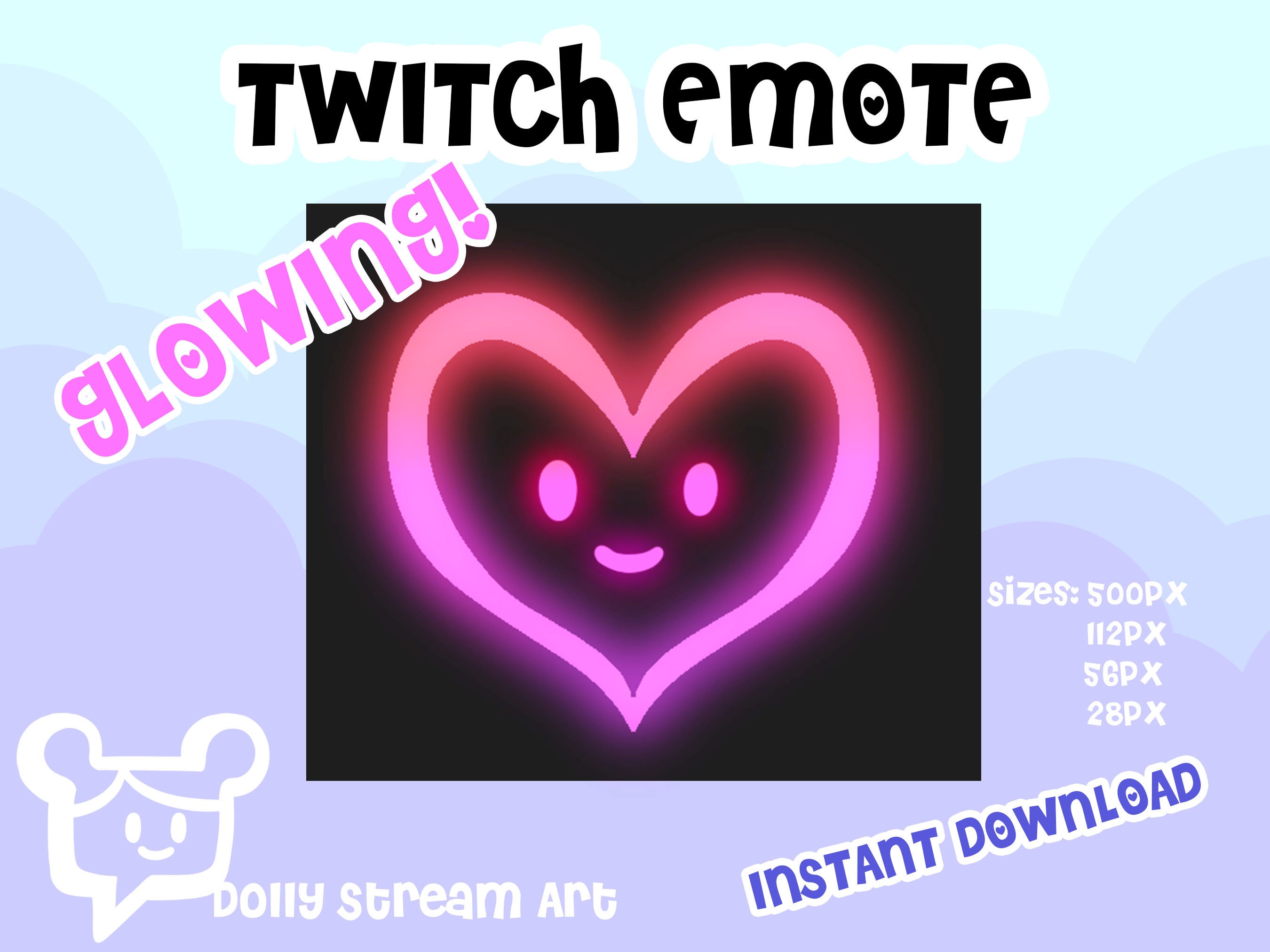 Glowing Pink Heart Twitch Emote, Instant Download Emote for Youtube or ...
