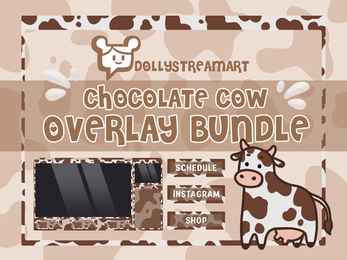 Chocolate Brown Cow Twitch Overlay Bundle Stream Pack for - Etsy