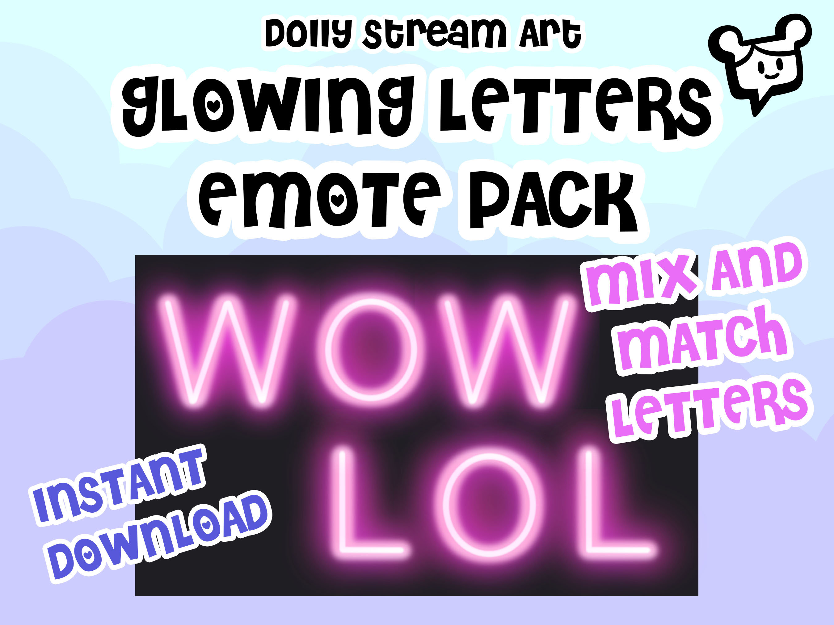 Glowing Pink Letters Twitch Emote, LOL Emote, Instant Download Emote ...