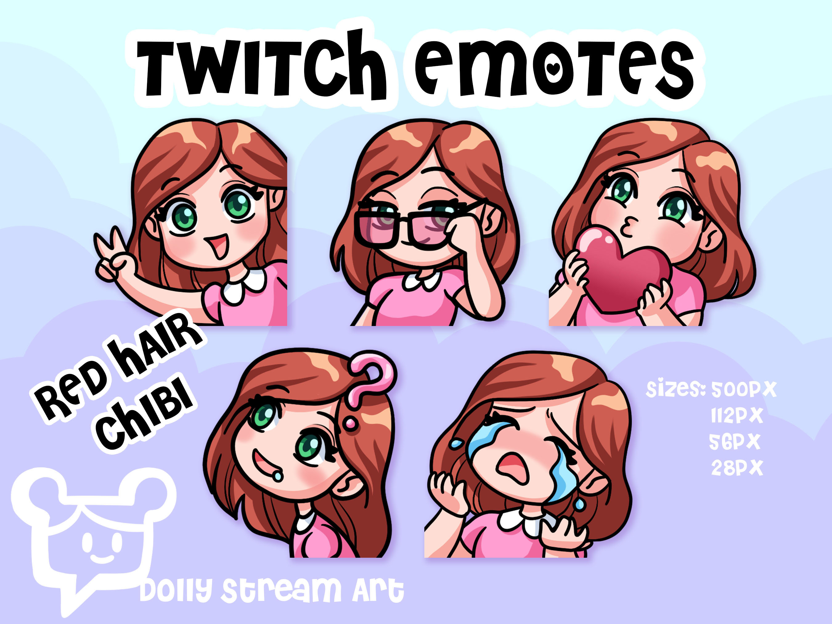 Red Hair Chibi Twitch Emotes Pack of 5 - Etsy