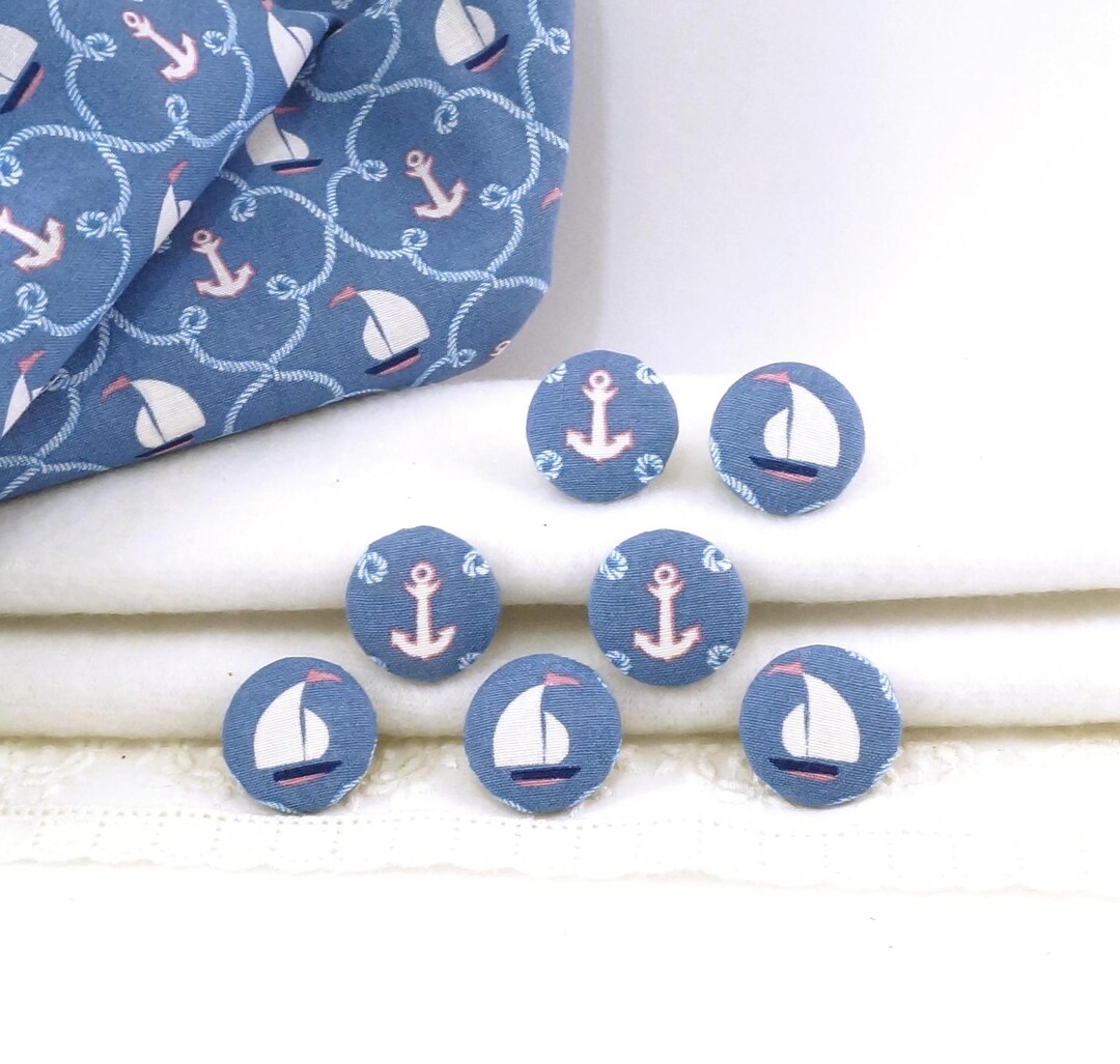Sailing Ships, Anchor Fabric Buttons MOTIVSCHL Baby Button Blue With ...