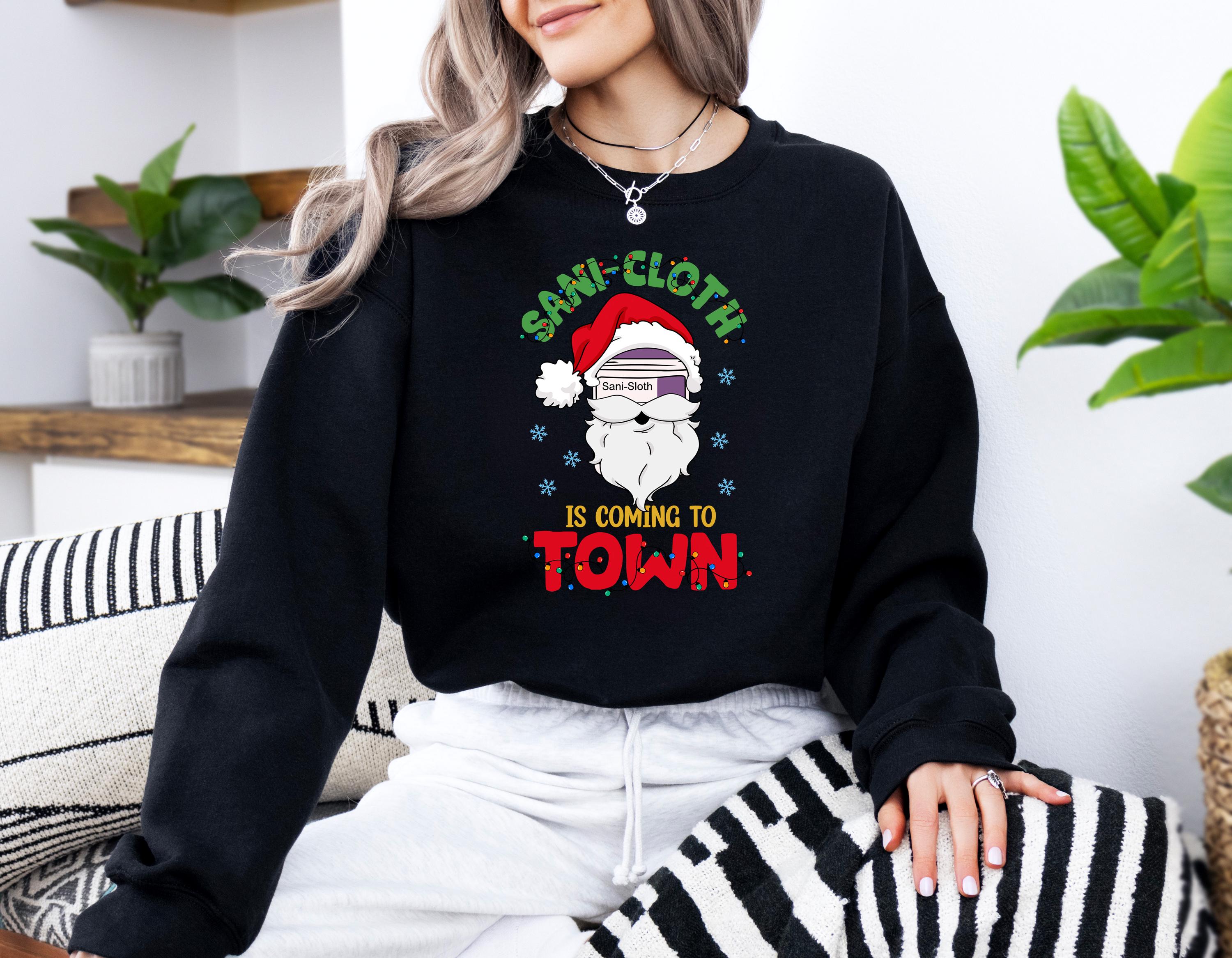 Sani-cloth is Coming to Town Shirt, Nurse Christmas Tee, Santa Claus ...