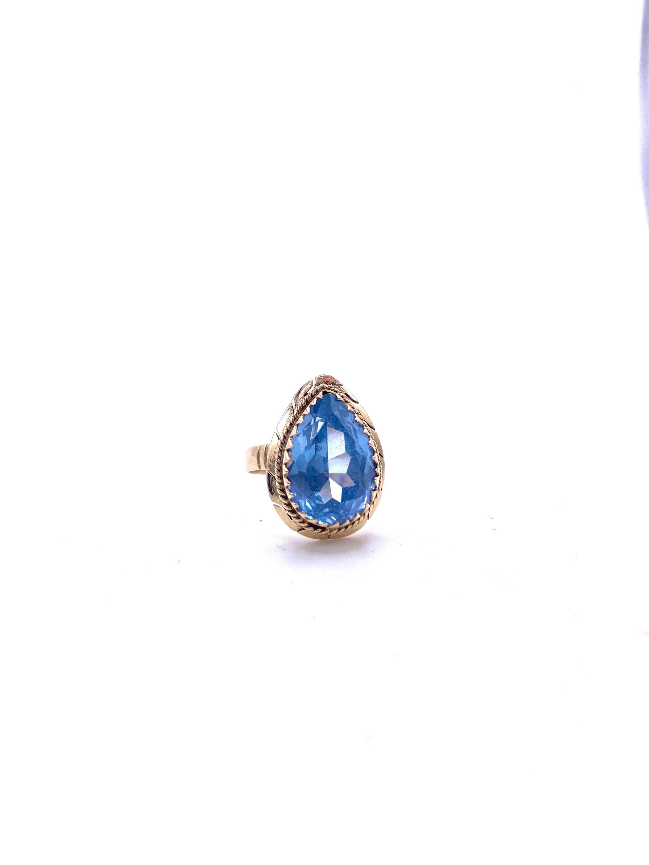 14k Yellow Gold Blue Spinel Stone Ring - Etsy